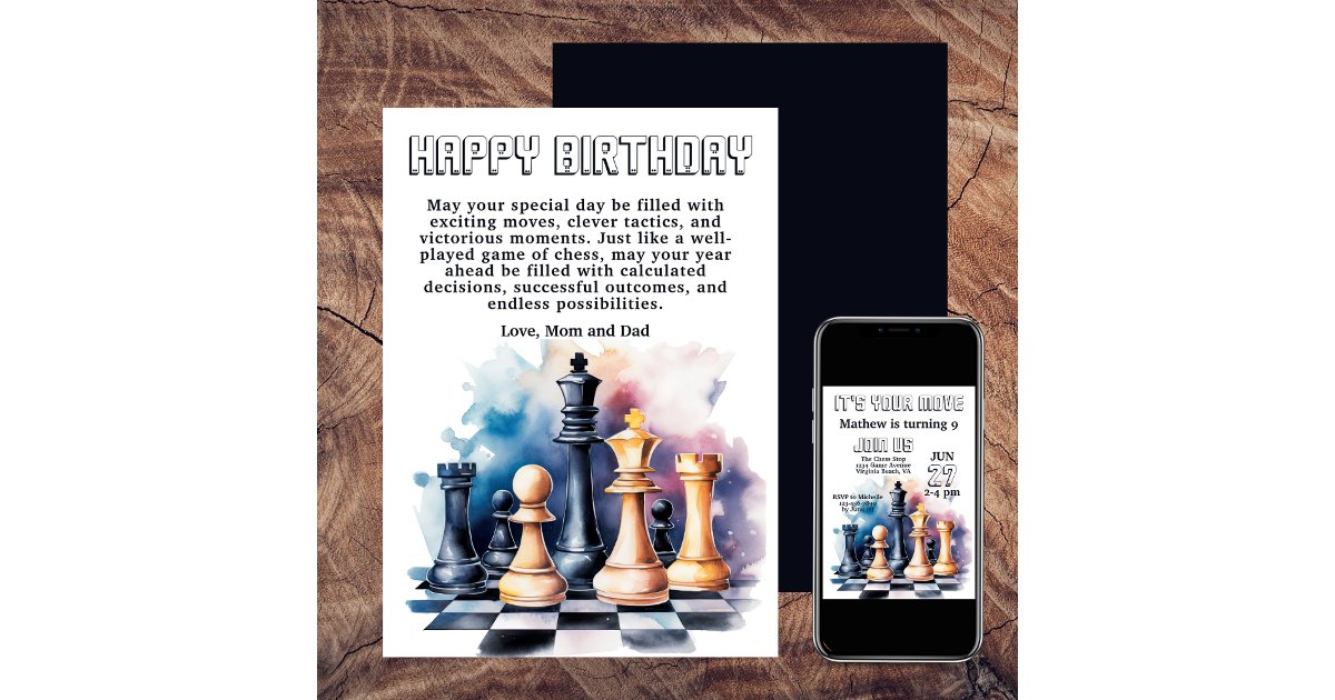 Galaxy Chess Pieces Modern Chess Birthday Card | Zazzle