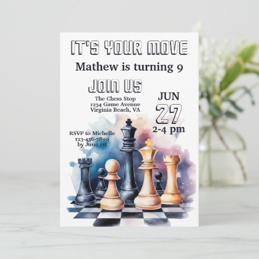 Galaxy Chess Pieces Modern Chess Birthday Invitation | Zazzle