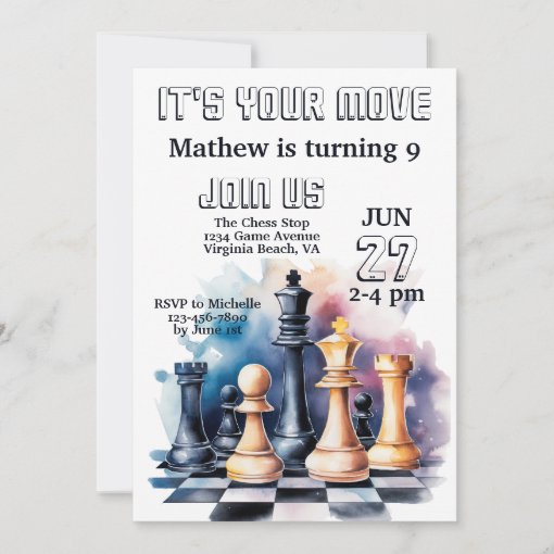Galaxy Chess Pieces Modern Chess Birthday Invitation | Zazzle