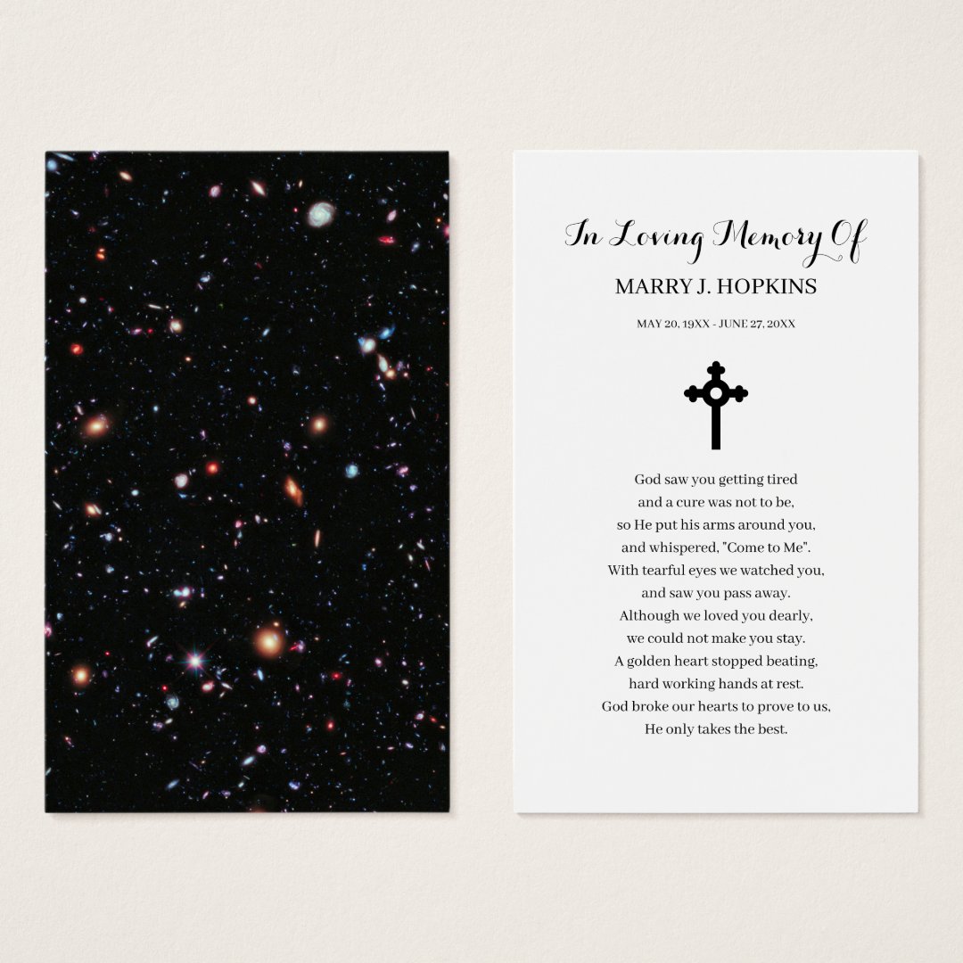 Galaxy Cosmo Sympathy Funeral Prayer Card | Zazzle