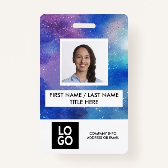 Galaxy Custom Employee Photo Personalized Name Badge | Zazzle.com