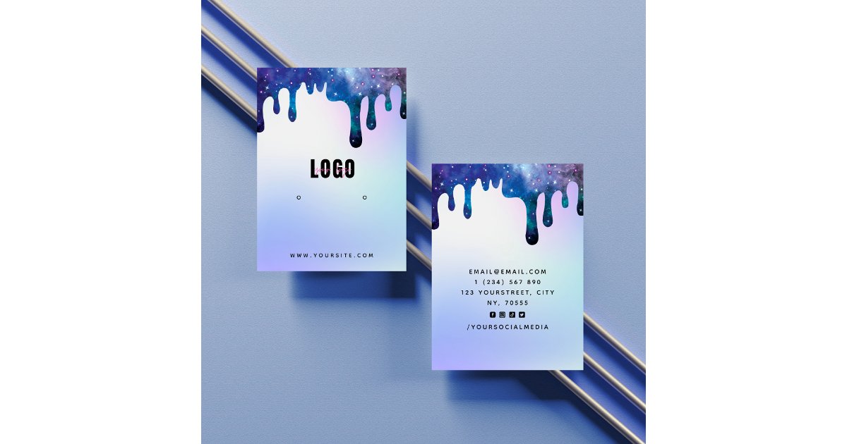 Galaxy Drip Earrings Display Logo Card | Zazzle