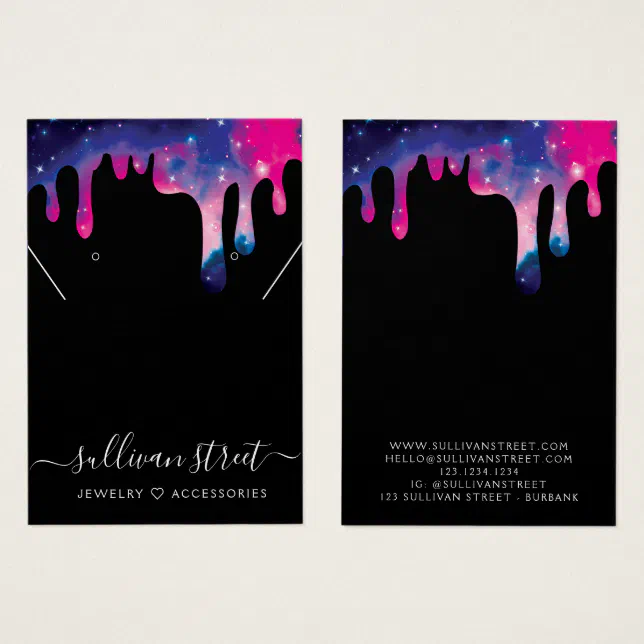 Galaxy Drip Earrings Necklace Display Card | Zazzle
