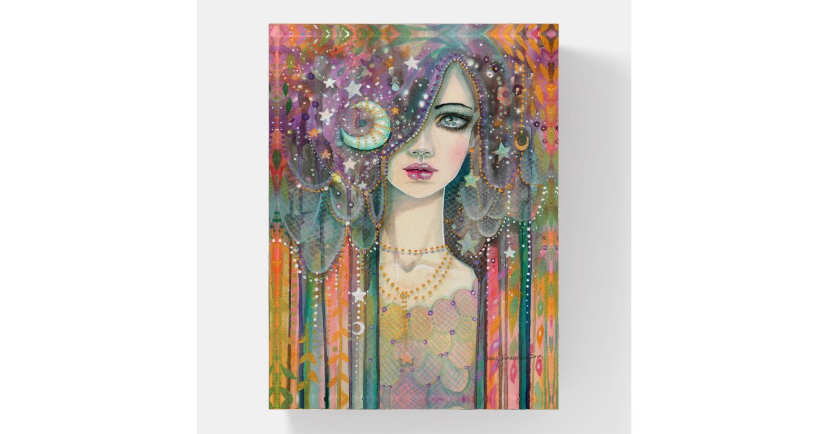 Galaxy Girl Boho Gypsy Fantasy Art Illustration Paperweight | Zazzle