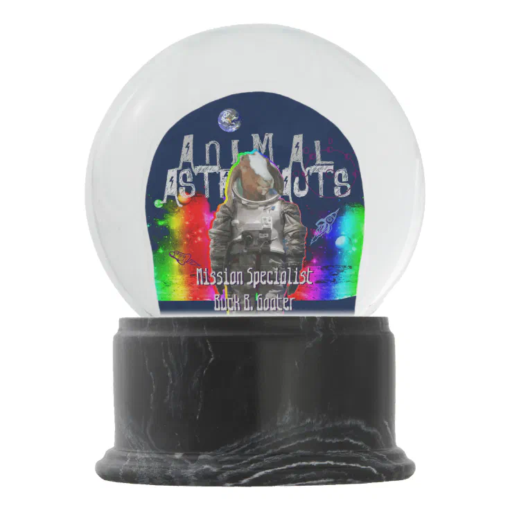 Galaxy Goat Astronaut in Rainbow Space Snow Globe | Zazzle
