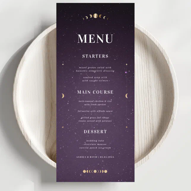 Galaxy Gold Moon Celestial Wedding Dinner Menu | Zazzle