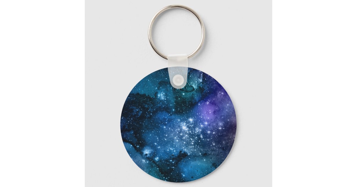 Galaxy Lovers Starry Space Blue Sky White Sparkles Keychain | Zazzle