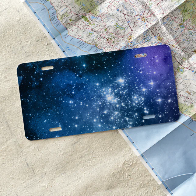 Galaxy Lovers Starry Space Blue Sky White Sparkles License Plate | Zazzle