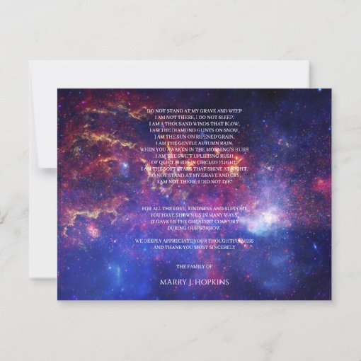 Galaxy Nebula Funeral Bereavement Thank You Card | Zazzle