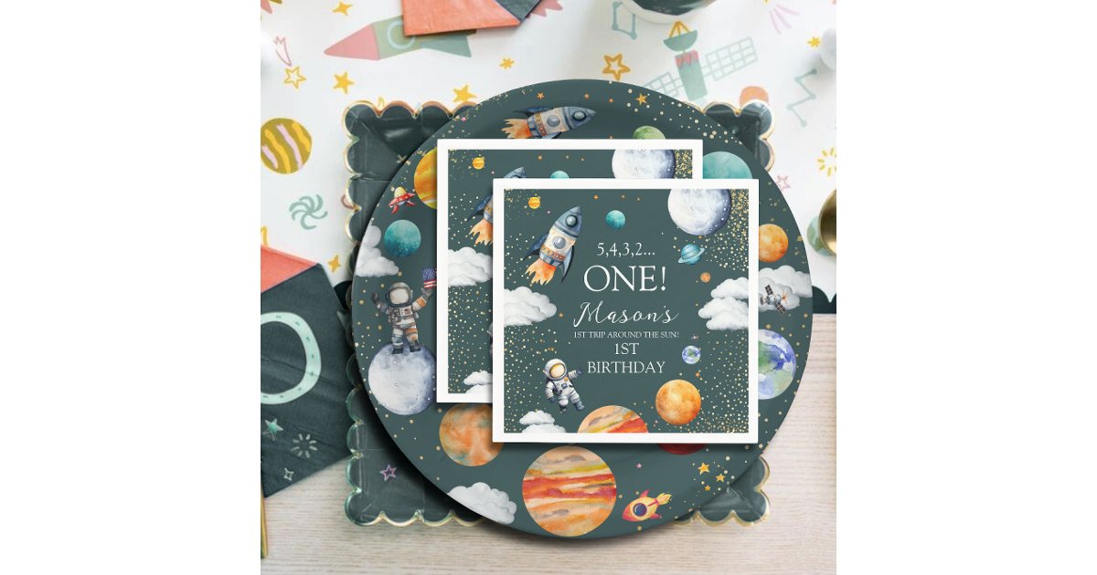 Galaxy One Trip Around Sun Birthday Napkins | Zazzle