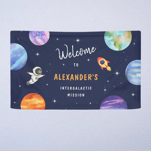 Galaxy Outer Space Birthday Watercolor Welcome Banner | Zazzle