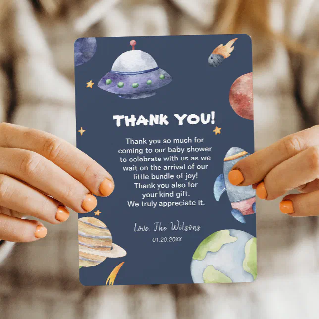 Galaxy Outer Space Boy Baby Shower Thank You Card | Zazzle