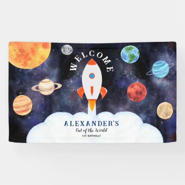 Galaxy Planets and Stars Space Rocket Welcome Banner | Zazzle