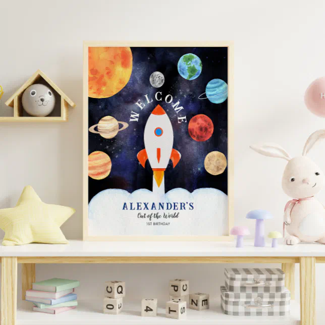 Galaxy Planets and Stars Space Rocket Welcome Poster | Zazzle