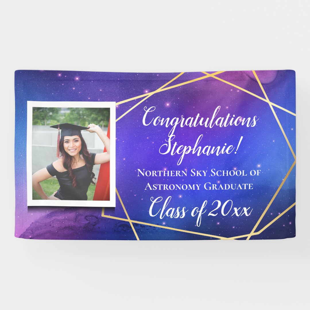 Galaxy Purple Photo Graduation Banner Sign | Zazzle