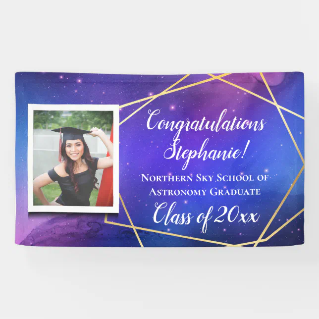 Galaxy Purple Photo Graduation Banner Sign | Zazzle
