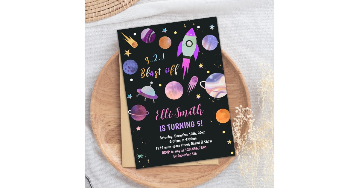 Galaxy Purple Planets Birthday Invitation | Zazzle