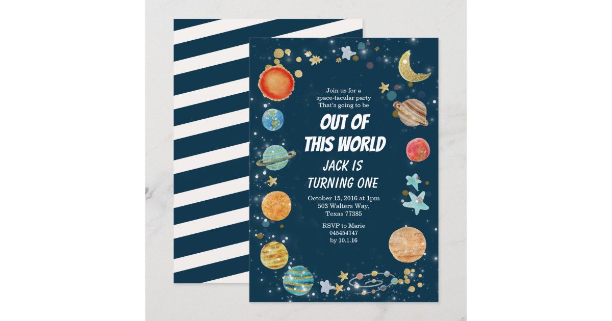 Galaxy Space Party Planet Birthday navy blue Invitation | Zazzle