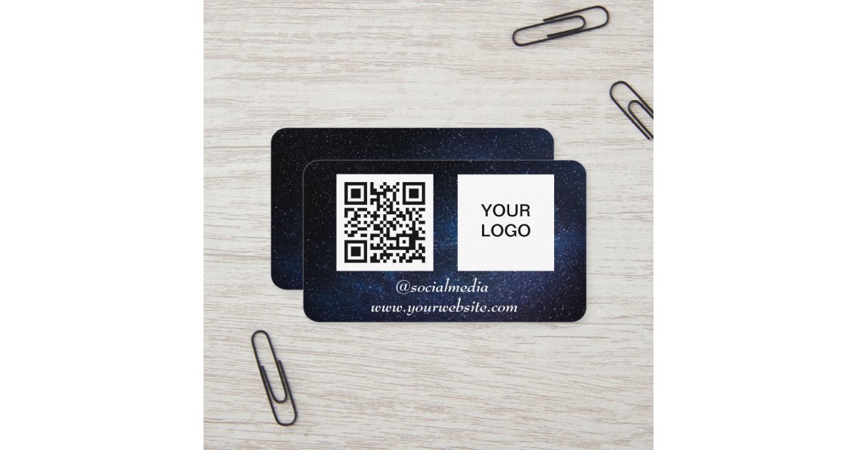 Galaxy Space Social media QR Code Navy Blue Modern Business Card | Zazzle
