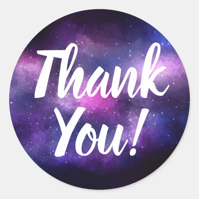 Galaxy Space Stars Ultra Violet Purple Thank You Classic Round Sticker ...