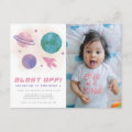 Galaxy Space Watercolor Planet 4th Birthday Photo Postcard | Zazzle