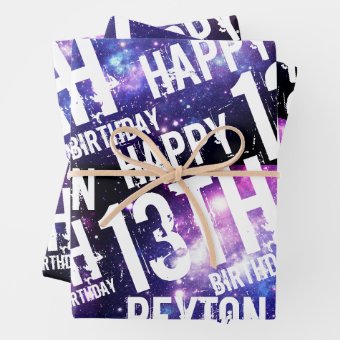Galaxy Starry Night Custom Birthday Party Wrapping Paper Sheets | Zazzle