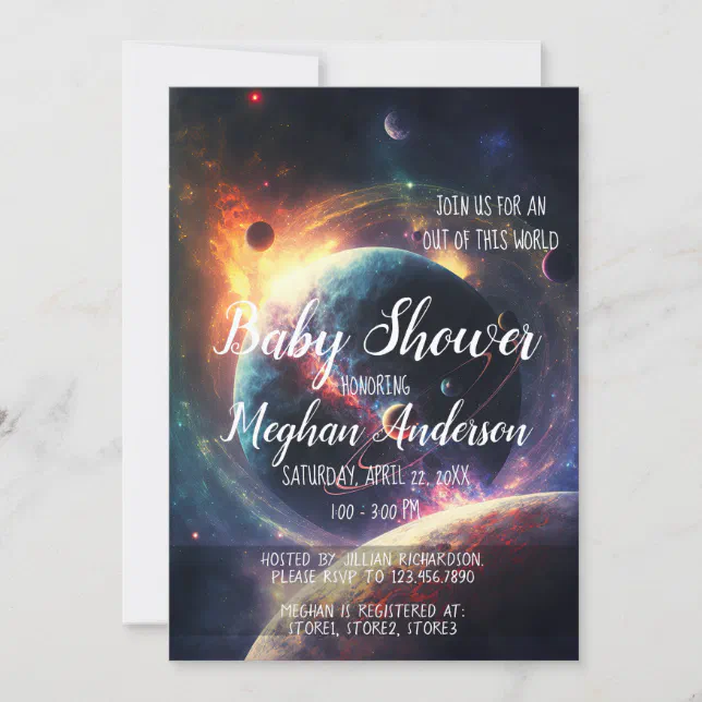 Galaxy Stars Moon Planets Outer Space Baby Shower Invitation | Zazzle