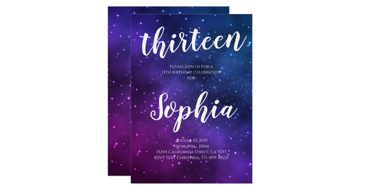 Galaxy Universe Purple Stars Girl Space Birthday Invitation | Zazzle.com