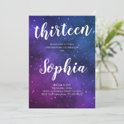 Galaxy Universe Purple Stars Girl Space Birthday Invitation | Zazzle