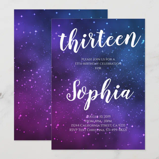 Galaxy Universe Purple Stars Girl Space Birthday Invitation | Zazzle