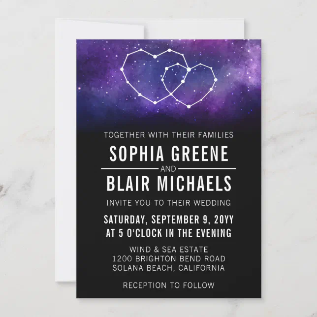 Galaxy Wedding Invitation | Hearts Constellation | Zazzle
