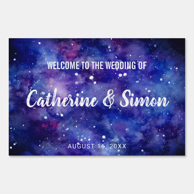 Galaxy Wedding Welcome Starry Night Watercolor Sign | Zazzle
