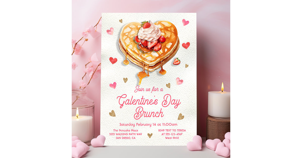 Galentine's Palentine's Day Pancake Heart Brunch Invitation | Zazzle