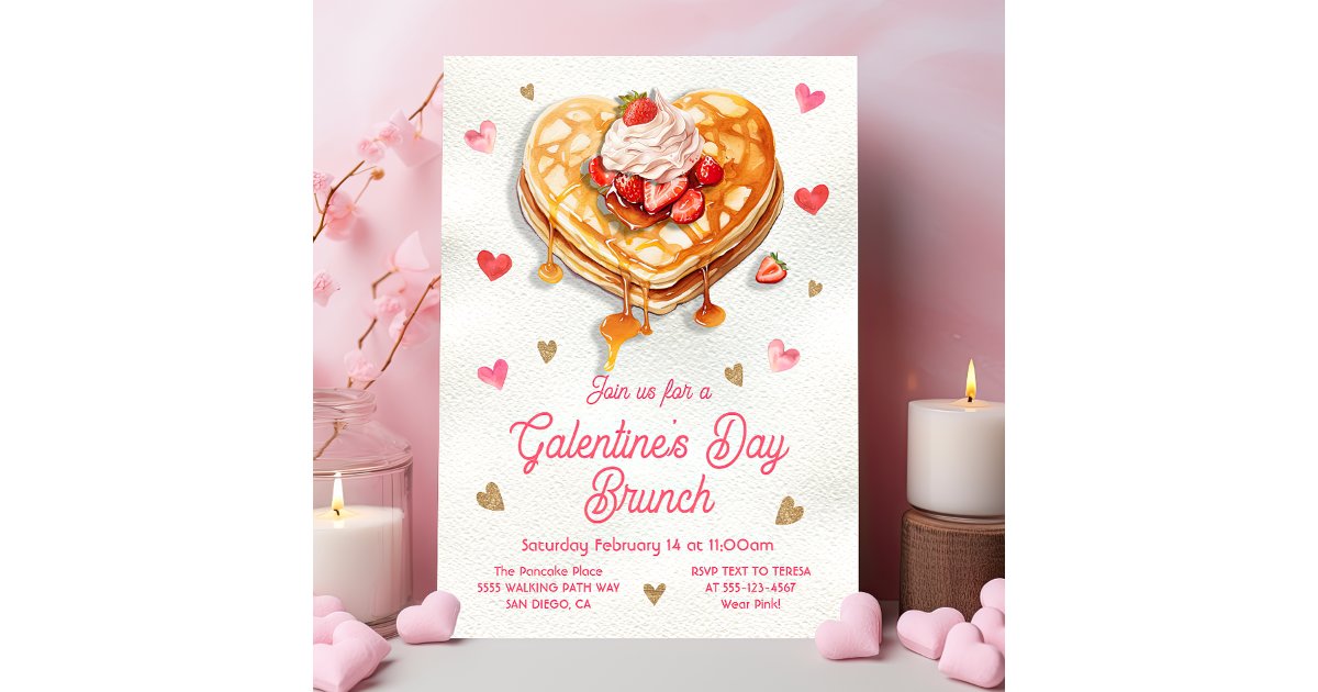Galentine's Palentine's Day Pancake Heart Brunch Invitation | Zazzle