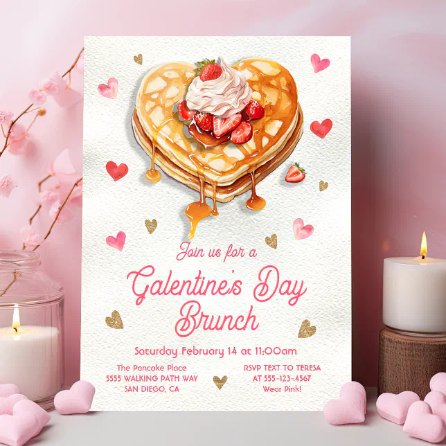 Galentine's Palentine's Day Pancake Heart Brunch Invitation | Zazzle