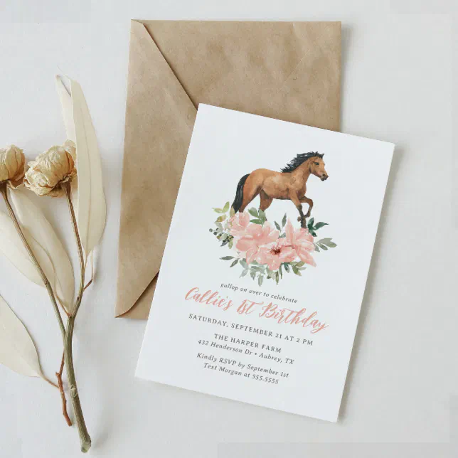 Gallop on Over Pink Floral Horse Birthday Invitation | Zazzle Gallop on Over Pink Floral Horse Birthday Invitation | Zazzle