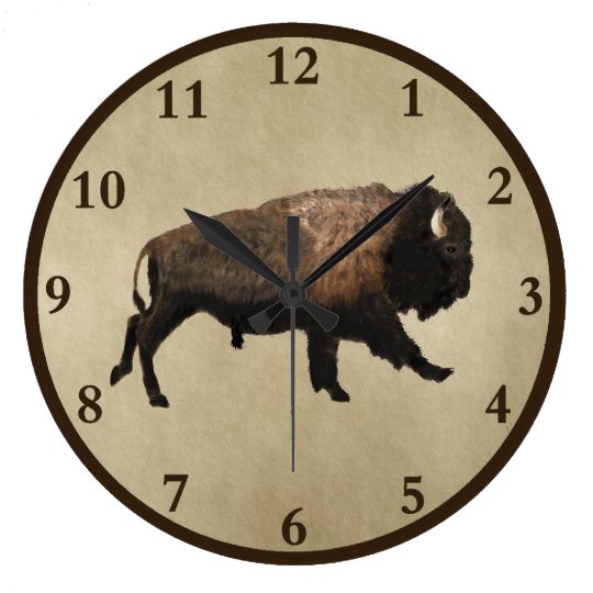 Galloping Bison On Old Paper Large Clock | Zazzle.com