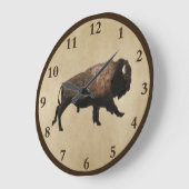 Galloping Bison On Old Paper Large Clock | Zazzle