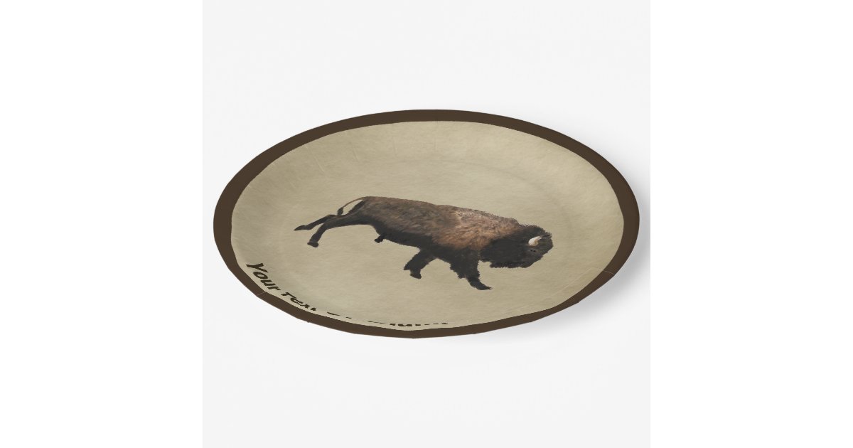 Galloping Bison On Old Paper Paper Plates | Zazzle