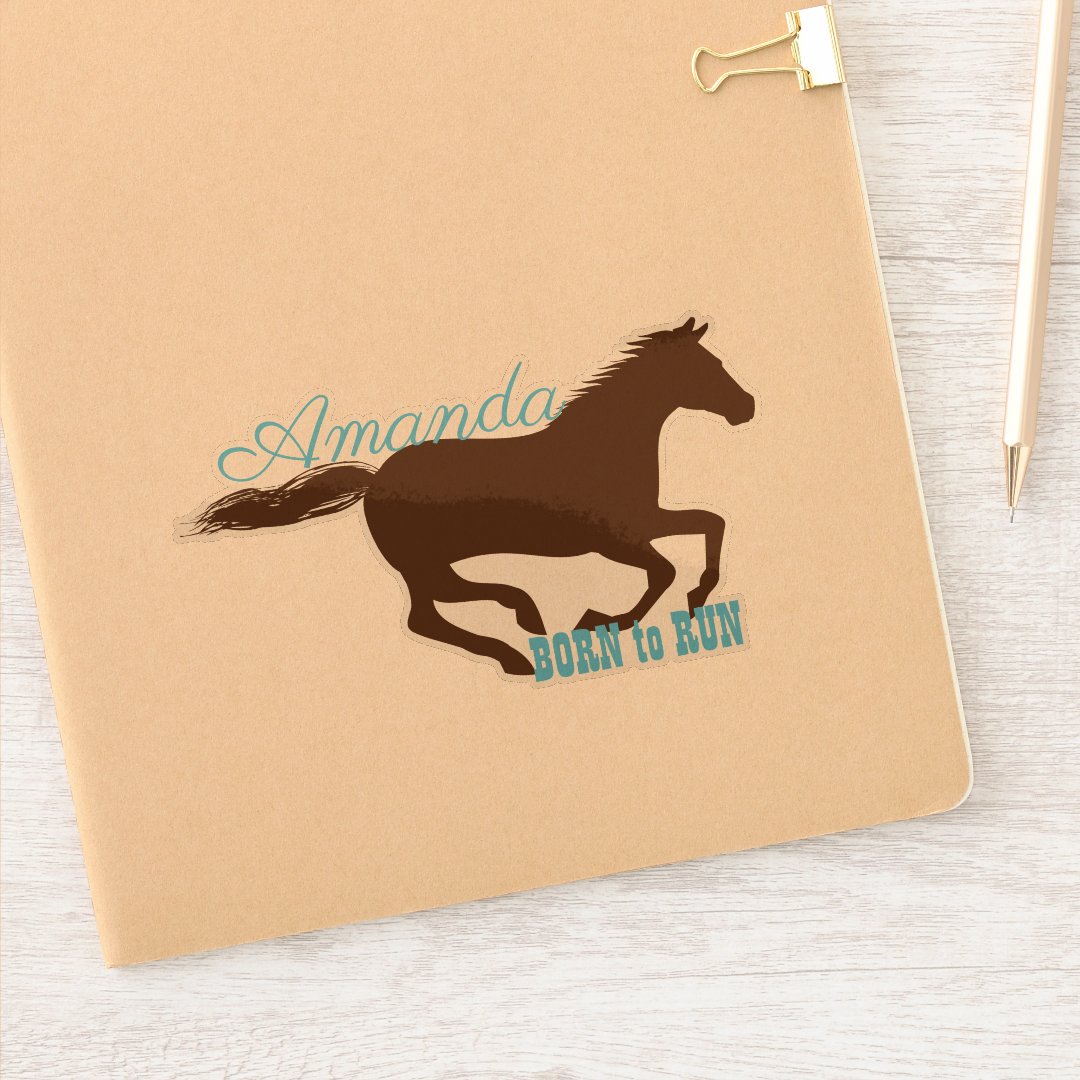 Galloping running horse silhouette personalized sticker | Zazzle