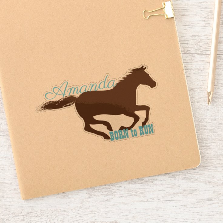 Galloping running horse silhouette personalized sticker | Zazzle