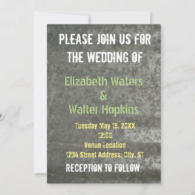 Galvanized Sheet Metal Wedding Invitation | Zazzle