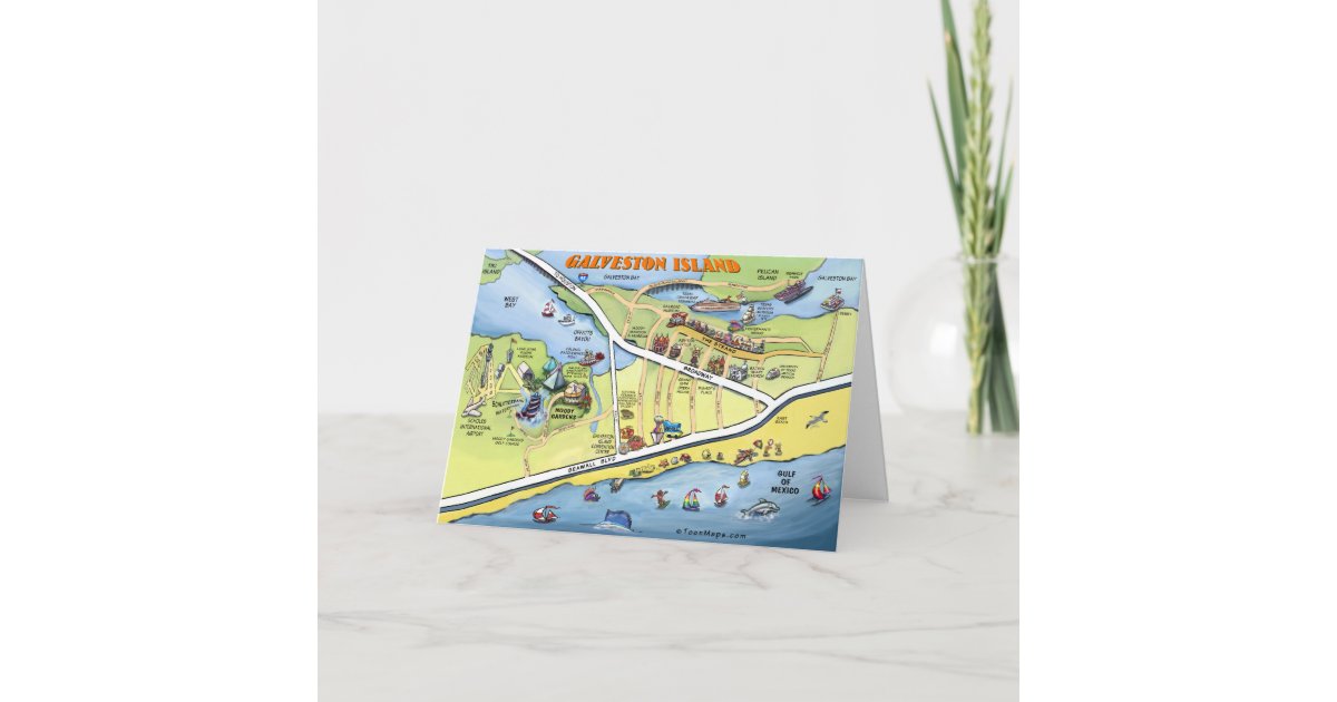Galveston Texas Cartoon Map Card Zazzle