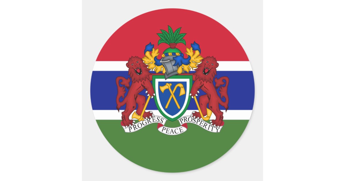 Gambian Flag & Coat of Arms, Flag of The Gambia Classic Round Sticker ...