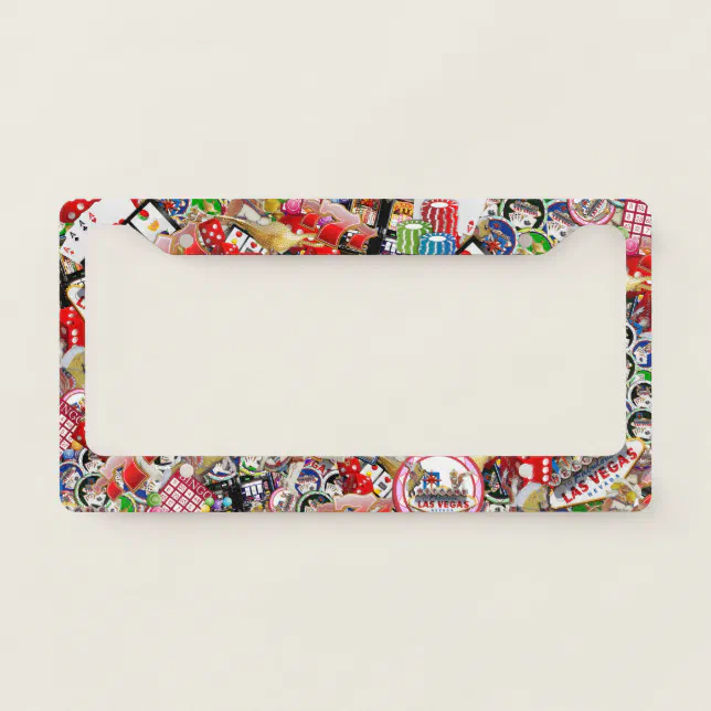 Gamblers Delight - Las Vegas Icons Collage License Plate Frame | Zazzle