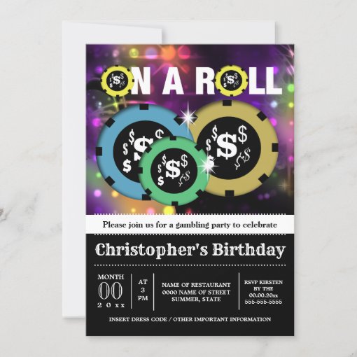 Gambling roulette chips vegas party disco invitation | Zazzle
