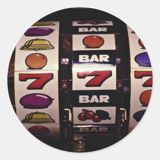 Gambling, slot machines classic round sticker | Zazzle.com