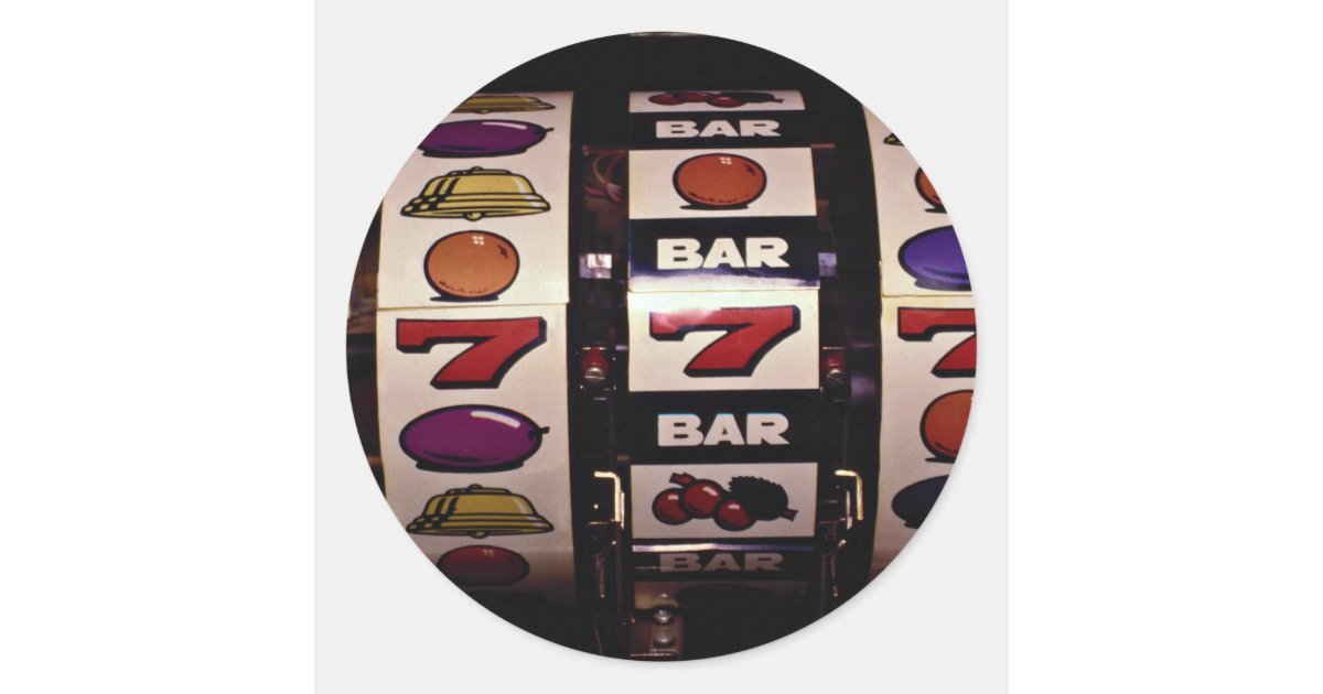 Gambling, slot machines classic round sticker | Zazzle