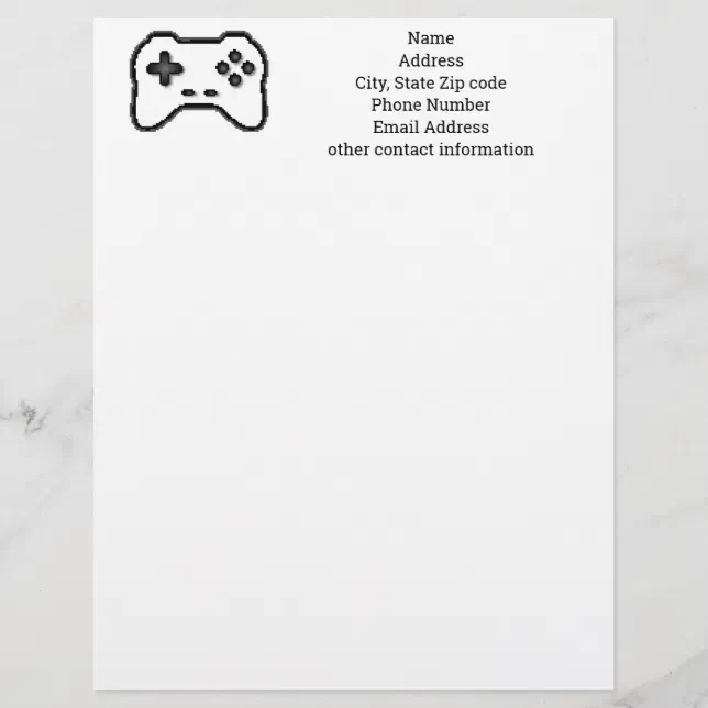 Game Controller Black White 8bit Video Game Style Letterhead | Zazzle