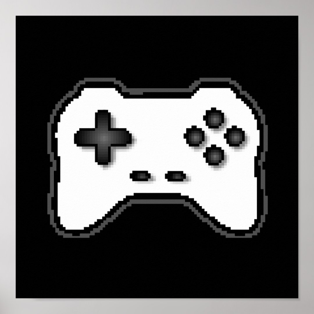 Game Controller Black White 8bit Video Game Style Poster | Zazzle
